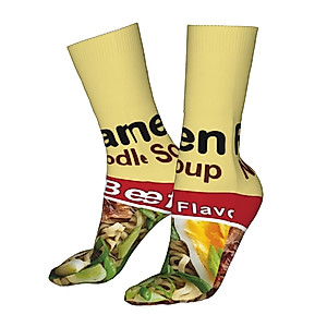 Instant Ramen Noodle Soup Beef Unisex Novelty Mid-Calf Boot Socks Fashion Breathable Dress Crew Socks Funny Sock