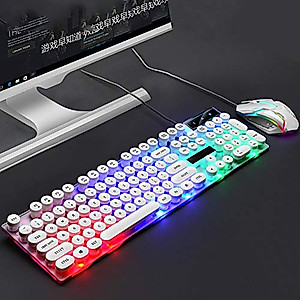 shlutesoy GTX300 Wired USB Colorful LED Backlit Gaming Keyboard with Mouse for PC Laptop White