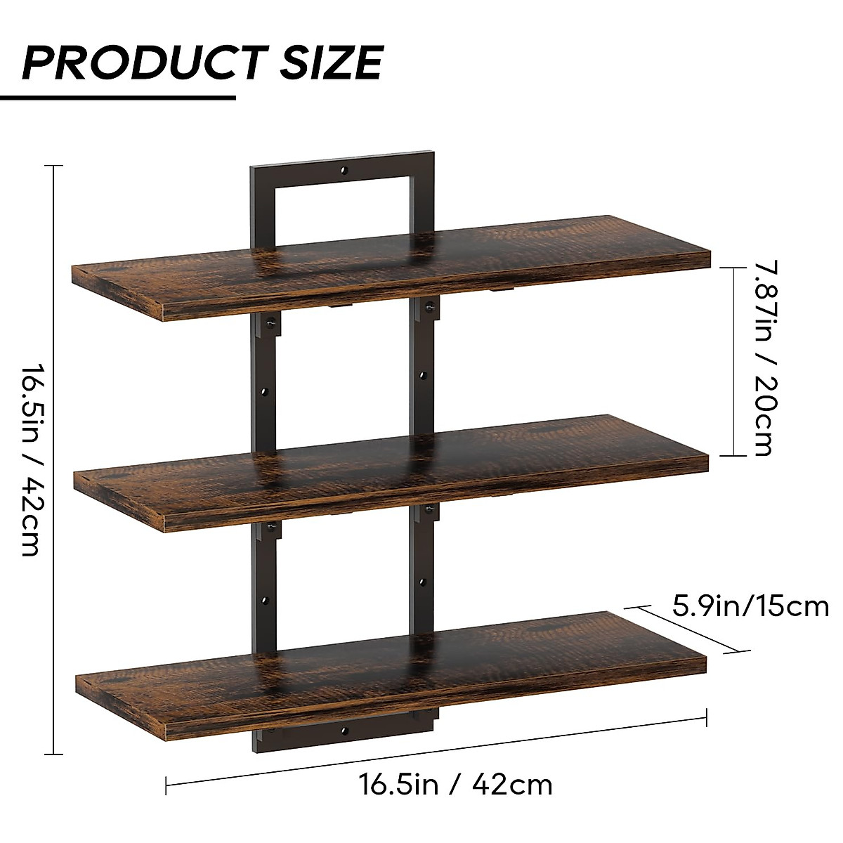 PAPAGIFTREE 3 Tier Floating Shelves for Wall, 16 inch Floating Kitchen Shelves for Wall, Floating Shelves for Bathroom Wall, Industrial Display Shelf for Living Room, Bedroom