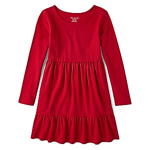 The Children's Place,Long Sleeve Knit Casual Skater Dress,XLarge (14) Solid Red