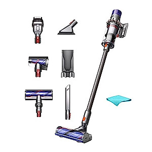 Dyson Cyclone V10 Animal Cordless Stick Vacuum Cleaner, Whole Machine Filtration, Wall Mounted, Up to 60 Min Runtime, Rechargeable Battery, 2-Year Warranty, Iron, with 5AVE Microfiber Cloth