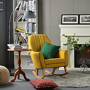 LETESA Nursery Rocking Chair Linen Fabric Upholstered Glider Rocker, Rocking Accent Chair Padded Seat with High Backrest, Armchair Comfy Side Chair for Living Room Bedroom Offices (Yellow)