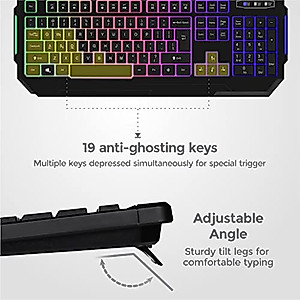 ASTRUM KG200 Wired Gaming Keyboard, LED Rainbow Gaming Backlit, 19 Anti-ghosting Keys, Quick-Response, Multimedia Control for PC and Desktop Computer