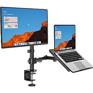 WALI Laptop and Monitor Stand Fully Adjustable Monitor Mount and Laptop Tray for 1 Laptop Notebook up to 17 inch and 1 Screen up to 27 inch, 22 lbs, Weight Capacity (M001LP), Black