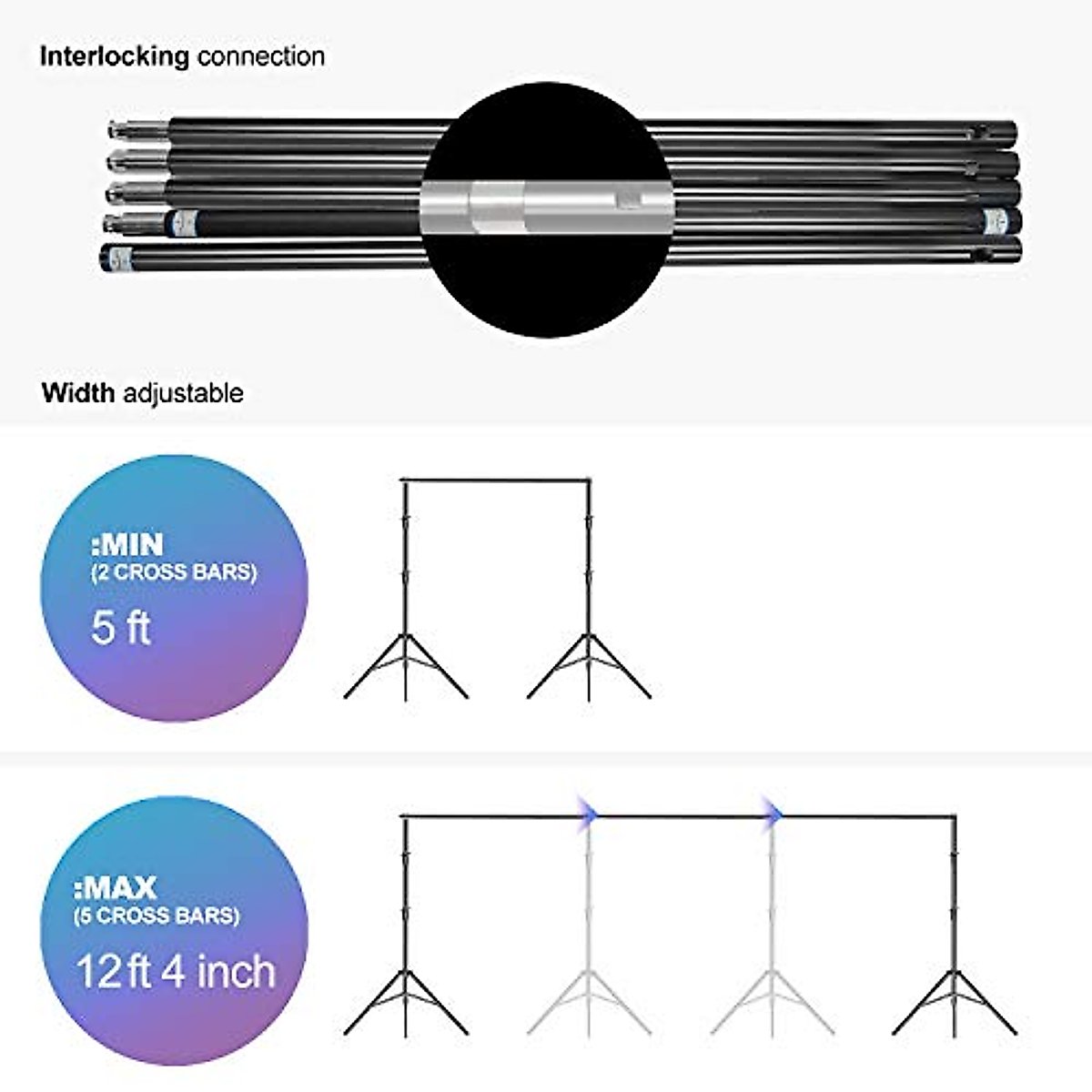 LimoStudio (Heavy Duty) 12.4 ft. Wide x 10 ft. Tall Backdrop Stands, High Stability with 1.45" Thick Pole, Adjustable Width & Length, Background Support System Kit with Super Spring Clamps, AGG1782