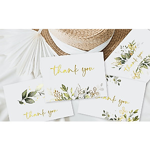 VEEYOL 100 Gold Foil Greenery Thank You Cards with Envelopes, Watercolor Foliage Thank You Notes For Wedding, Baby Shower, Graduation, Bridal, Business, Anniversary