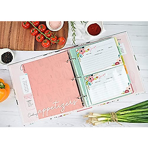 Recipe Binder 3 Ring Organizer Blank Recipe Book 8.5" x 9.5" with 50 Blank Recipes Cards (4x6), Full Page Dividers, Plastic Page Protectors Recipe Book to Write in Your own Recipes