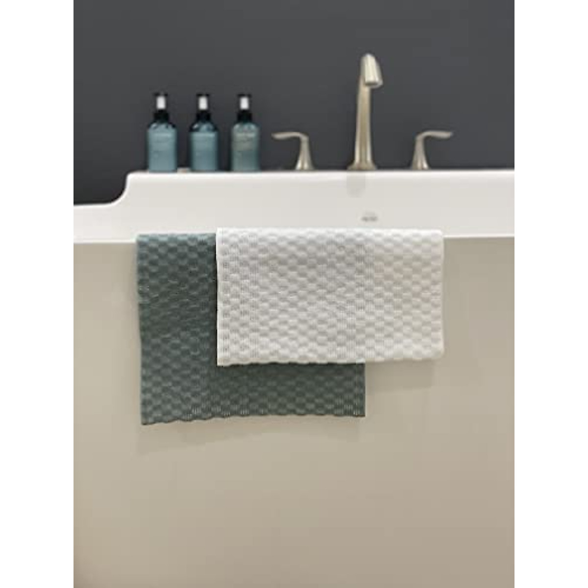Buddha Bath Extra Long Exfoliating Shower Towel Washcloth (Medium EXFOLIATE) - Silver Blue & White - (2 Pack)