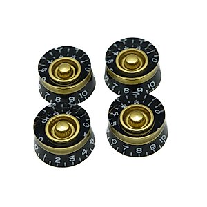 Dopro 4x Metric LP Black with Gold Custom Guitar Speed Dial Knobs Control Knobs for Epi Les Paul/Import Guitar Bass w/Coarse 5.8mm Split Pots