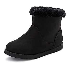 festooning Girls Faux Fur Shearling Style Boots Girls Warm Winter Non-Slip Zip Snow Boots for Indoor Outdoor Black Size 4