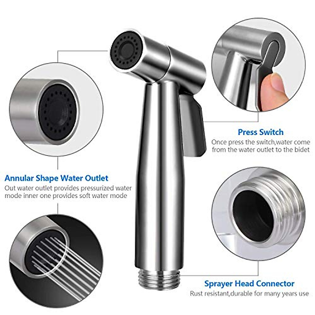 Wekuku Bidet Sprayer for Toilet, Handheld Sprayer Kit, Hand Held Bidet, Cloth Diaper Sprayer Set-Easy to Install (Brushed Nickel)