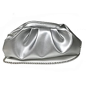 expouch Women Cloud Bag Slouchy Clutch Ruched Purse Weave Embossed with Gold Chain Shoulder Bag (Silver)