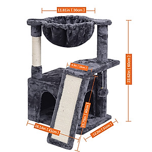 SYANDLVY 23.62" Cat Tree for Indoor Large Cats, Cat Tower with Scratching Posts, Modern Cat Bed Furniture with Condo & Basket (Scratching Board-Smoky Grey)