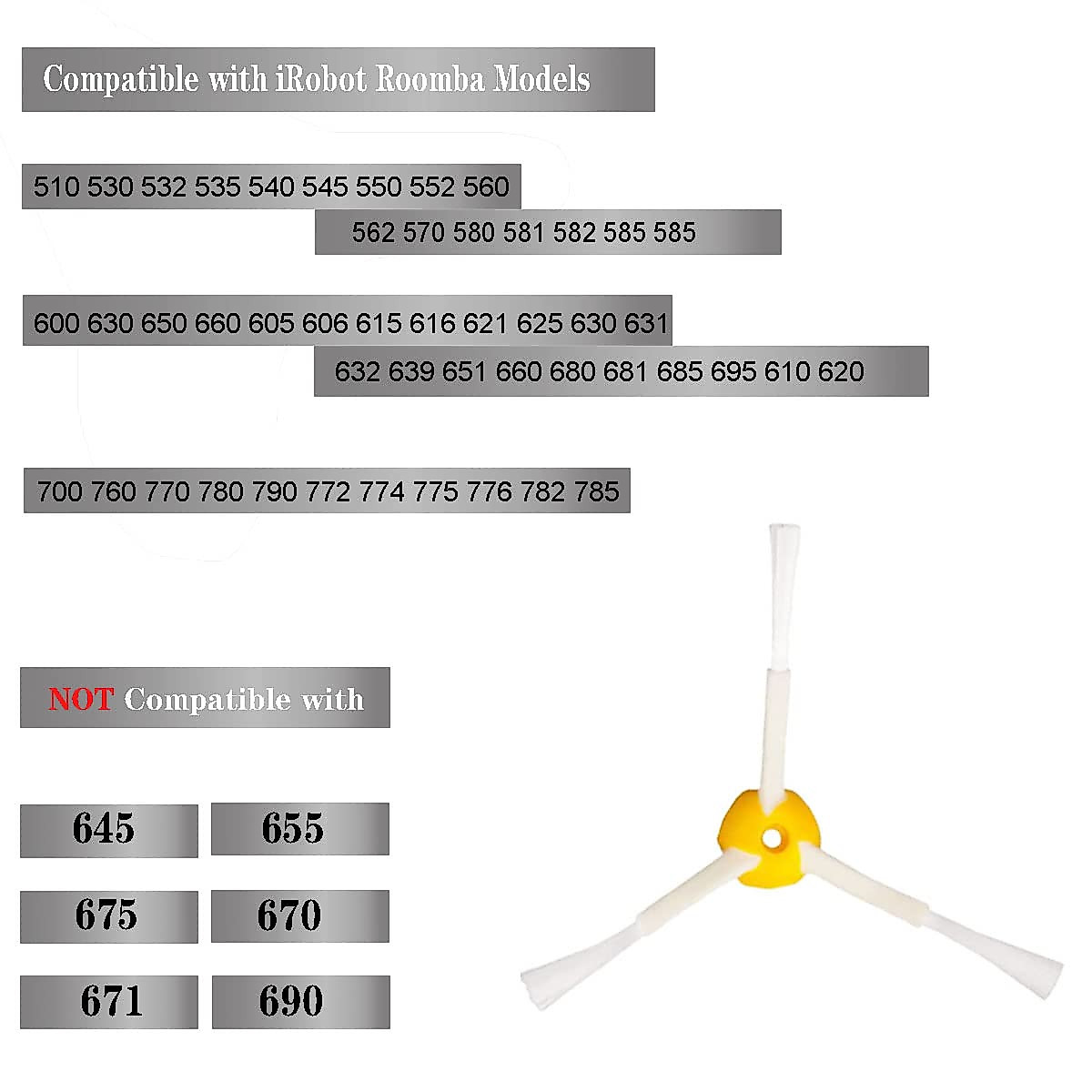 HyacGoaw Replaced Side Brushes (3- Pack) Compatible with iRobot Roomba 500 & 600 & 700 Series Vacuum Cleaner,3-Armed Side Brushes Compatible with iRobot Vacuum Cleaner 600 610 620 760 770 780