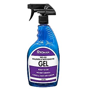 Roman Wallpaper Remover Gel Spray, Contractor Strength Wallpaper Stripper and Adhesive Remover, No Drip, Unscented, Non-Staining, Clear, PRO-458 (32 Ounce, 75 Sq. Ft.)