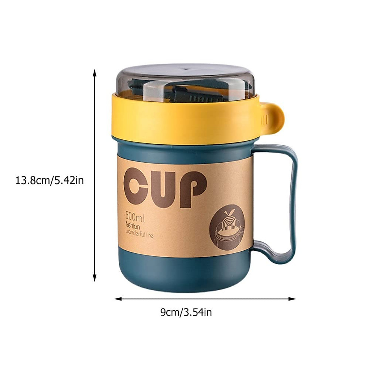 VOSAREA Microwave Soup Mug Lunch Bag Women Coffee Mug 1 Pc Soup Mug with Lid Portable Soup Mug Breakfast Cup Household Milk Cup with Spoon and Handles (500ml) Lunch Bag Women Coffee Mug