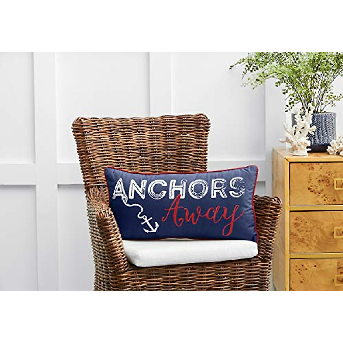 C&F Home Anchors Away Navy Blue Nautical Embroidered Decor Decoration Accent Throw Pillow for Sailing Sail Boat Sailboat Lake House Coastal Beach 12 x 24 Blue