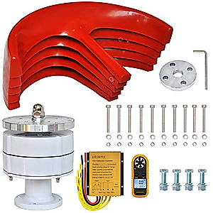 Pikasola Wind Turbine 200W max 220W 12V 5 Blade Wind Vertical Axis Generator 3 Phase AC Permanent Magnet Generator Wind Turbine Kit with Controller for Hybrid Wind Solar System