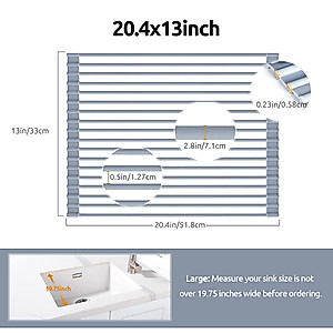 U-Taste Roll Up Dish Drying Rack 20.5 by 13 Inches, Over The Sink Foldable Multipurpose Silicone Dish Drainer Warm Gray, Large