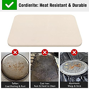 KORCCI Pizza Stone 15 x 12In, Free Wooden Pizza Peel Paddle, Rectangular Pizza Stone for Oven Baking & BBQ Grilling. Cordierite Thermal Shock Resistant Cooking Stone, Durable and Safe