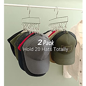 Mkono Hat Organizer Hanger for Closet Set of 2 Baseball Cap with 20 Clips Stainless Steel Rack Holder Caps, Silver Hangers Organizer, Fits All Pieces