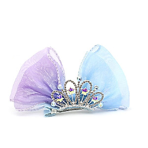 Hot&Sattion 2 Pack Bow Hair Clips, Crown Shaped Hair Barrettes, Cute Metal Snap Sparkly Hair Styling Accessories for Girls & Kids