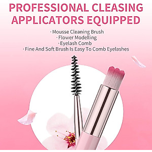 Eyelash Extension Cleanser, Upgraded Eyelash Extension Shampoo 60ML+Mascara Wand+Brush Eyelash Foam Cleanser For Extensions and Natural Lashes,Paraben & Sulfate Free, Salon and Home Use