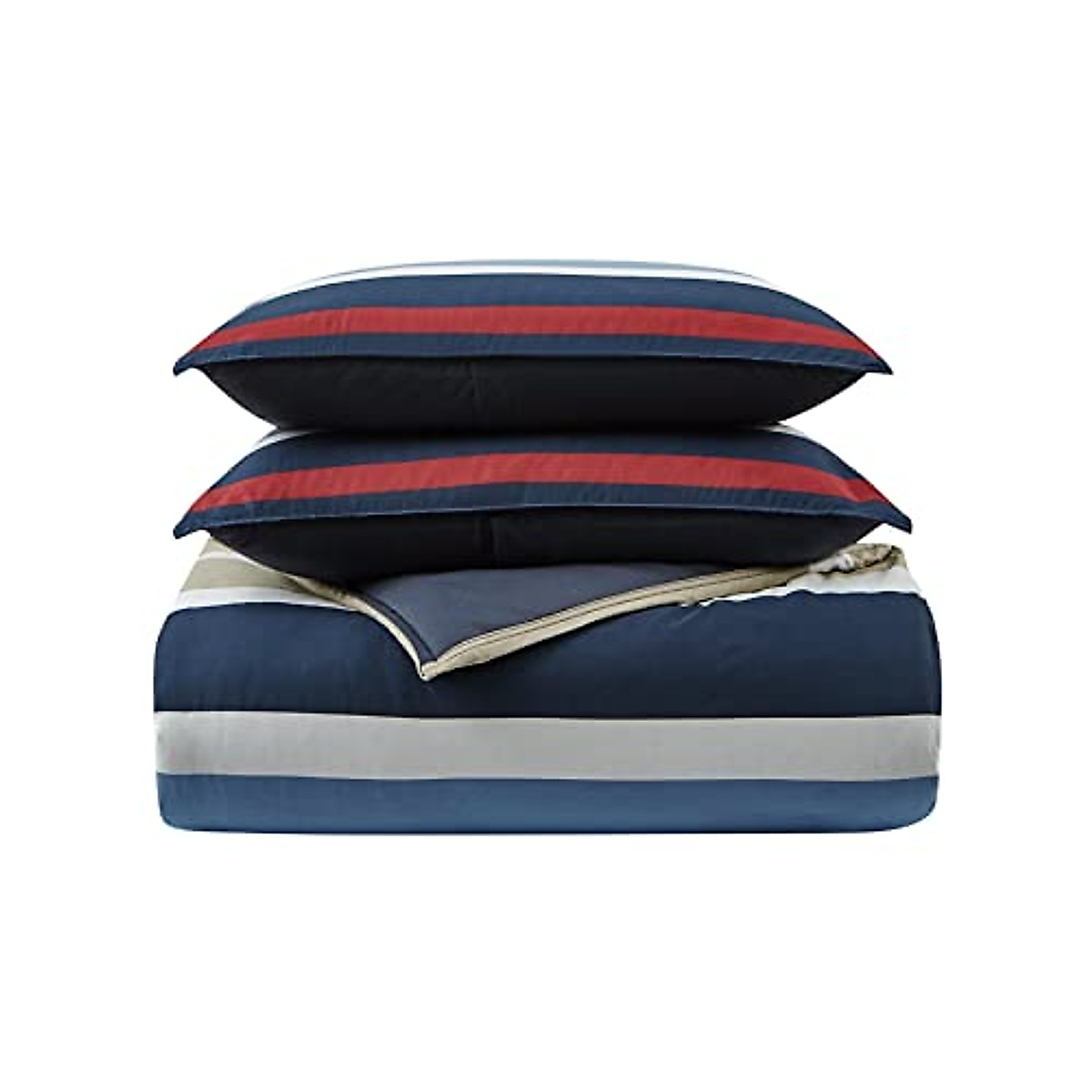 Nautica - Queen Comforter Set, Cotton Reversible Bedding with Matching Shams, Stylish Home Decor (Bradford Navy/Kahki, Queen)