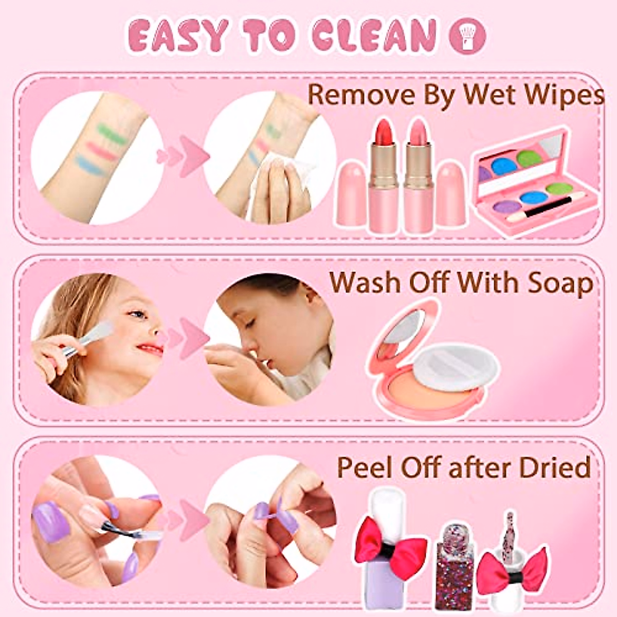 Kids Washable Makeup Girl Toys - Kids Makeup Kit for Girl, Real Make Up Set, Little Girls Makeup Kit for Toddler Kid Children Princess, Christmas Birthday Gift Toys for Girl 4 5 6 7 8 9 10 Year Old