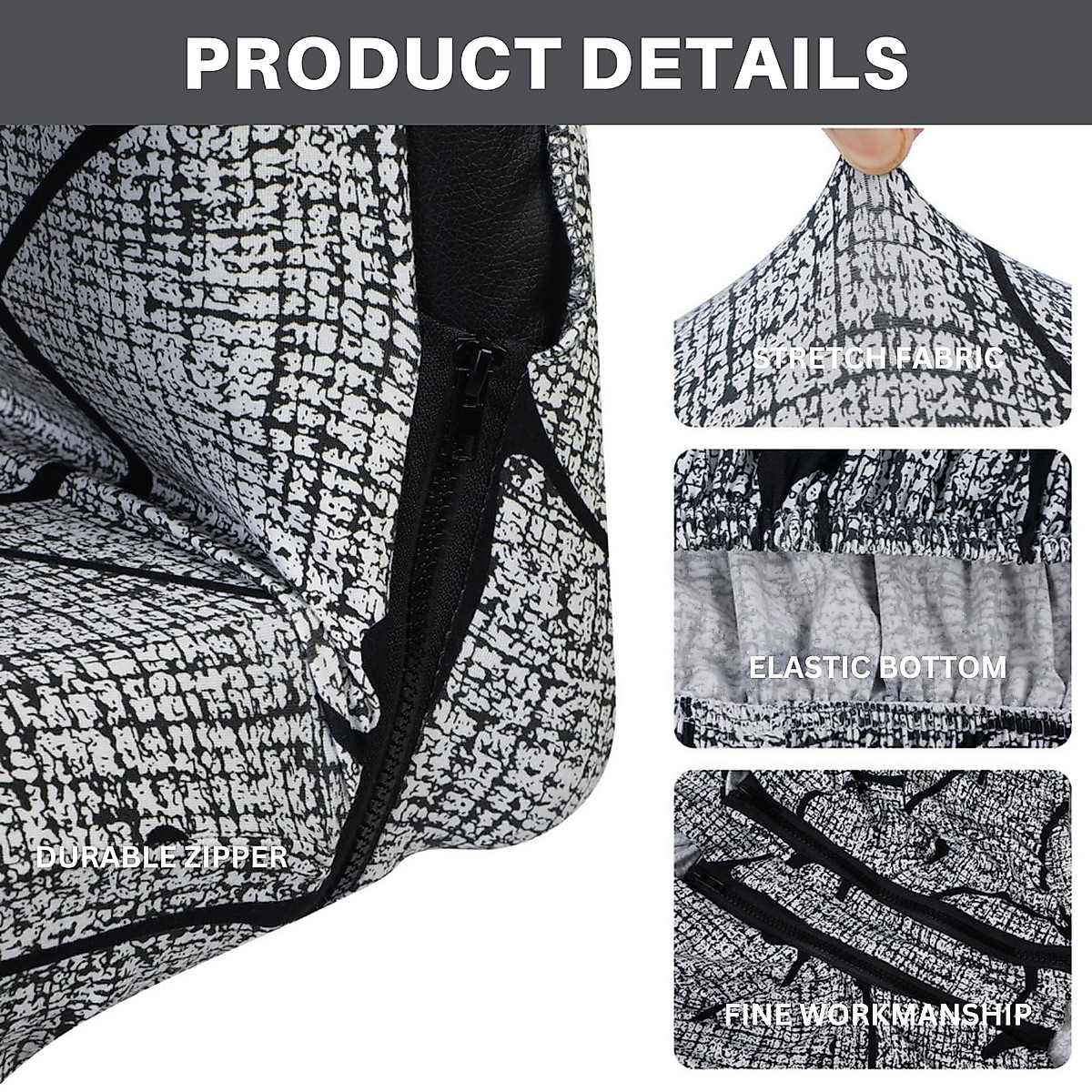 SearchI Office Chair Cover with Durable Zipper, Printed Washable Stretchable Desk Chair Cover, High Back Computer Chair Cover, Office Chair Seat Slipcover (Grey Pattern, Medium)