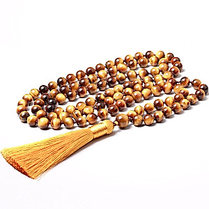 Jewever 108 Mala Beads Wrap Bracelet Necklace for Women Men Healing Gemstone Prayer Charm For Yoga Meditation Jewelry (8mm Yellow Tiger Eye)