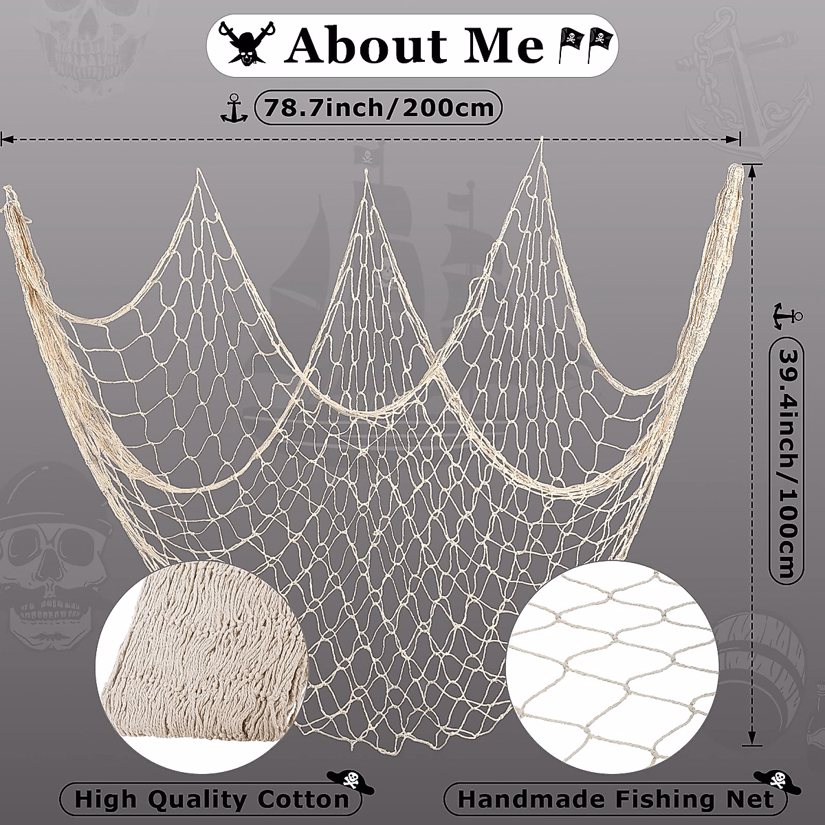 Shappy 2 Pieces Fish Net Decorative 80 x 40 Inch, Wall Hanging Fishnet for Mermaid, Pirate, Nautical, Under The Sea Party Decorations, Ocean Themed Hawaii Beach Halloween Party Supplies(Beige)