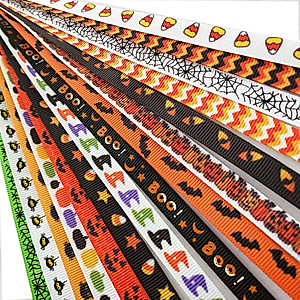 Chenkou Craft 3/8" (10mm) Assorted 15yards Halloween Grosgrain Ribbon DIY Craft Accessory Happy Halloween Ribbons (Halloween, 3/8"(10mm))