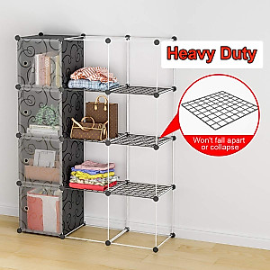 KOUSI Portable Cube Storage - 14"x14" Cube Cube Organizer Storage Organizer Clothes Storage Storage Shelves Furniture for Clothes Plastic Dresser Storage Cubes, Black (4x4 Cubes)