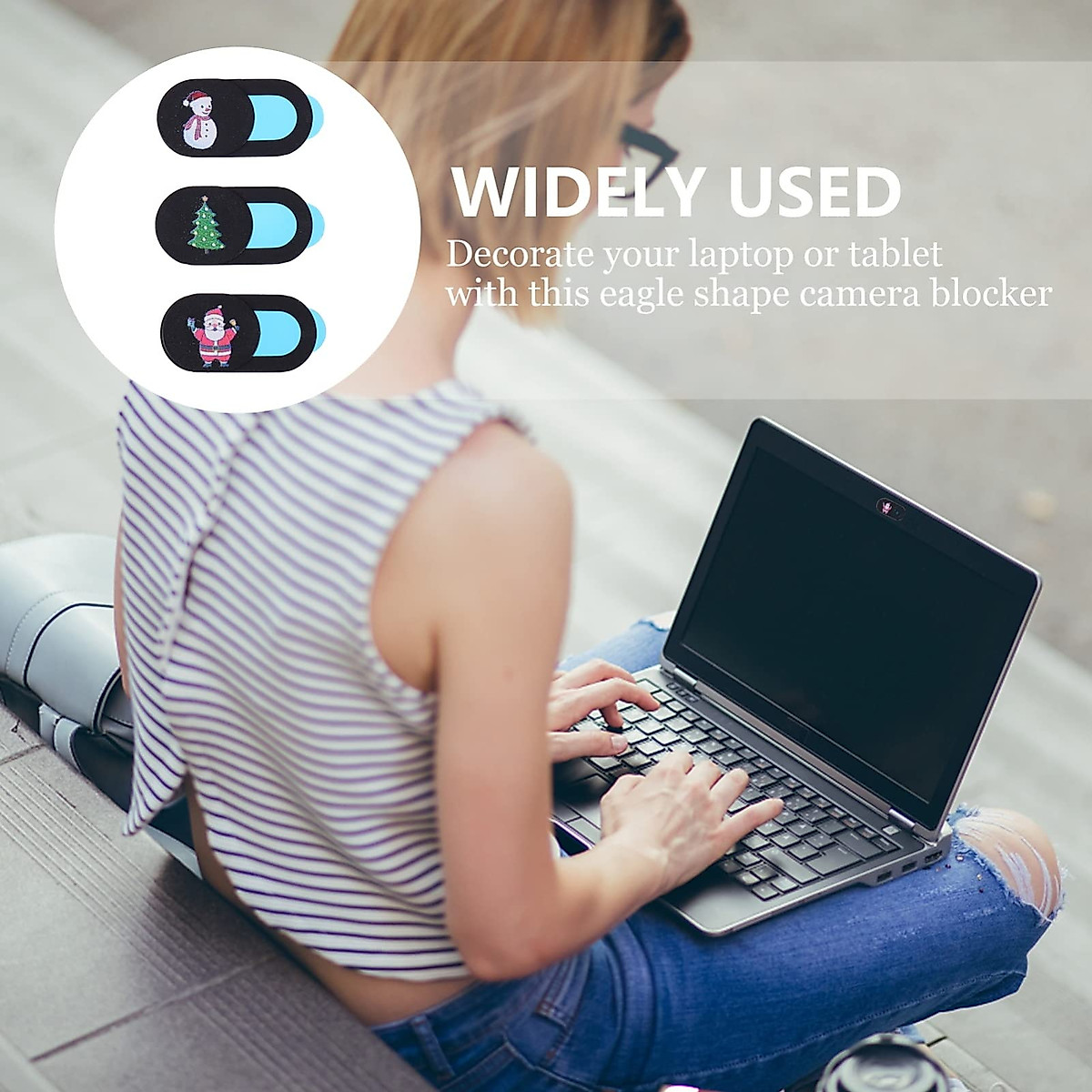 Milisten 3pcs Tree Thin Cover Cute Snowman Lid Christmas Webcam Anti- Ultra Privacy Blocker Shutter Peeping Camera Mobile Holiday Sticker Slide Security Santa Laptop Slider Tablet Theme