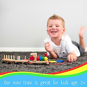 LMC Products Wooden Train with Shape Sorter & Pegs - Fine Motor Skills Toy, Wooden Toddler Stacking Toys, Montessori Toys for Toddlers 3 Years+ Wood Shape Sorter Train