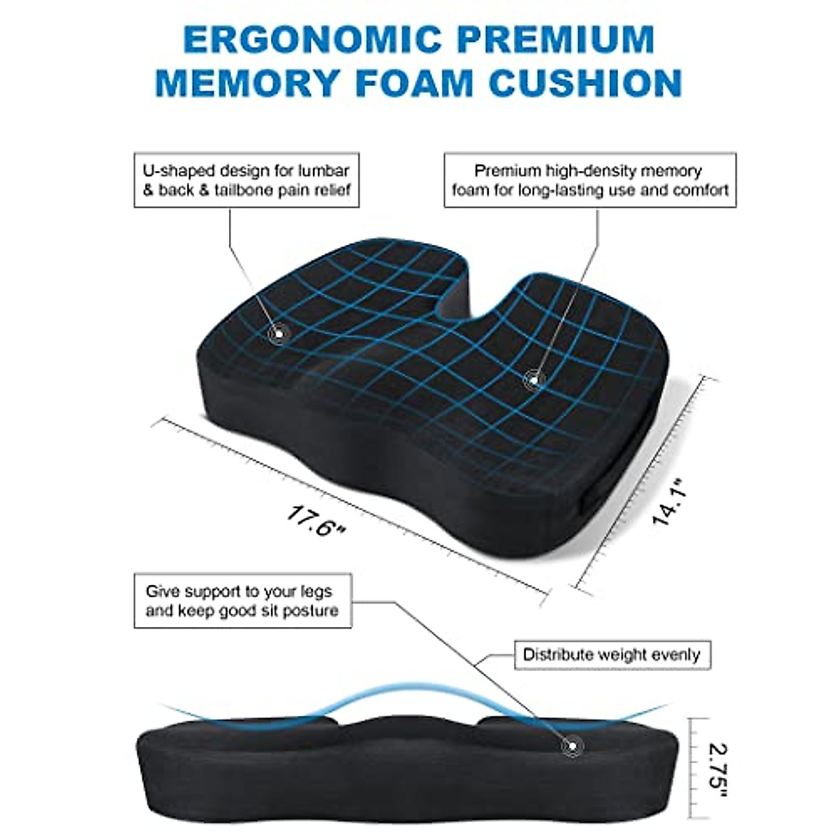 anngrowy Seat Cushion Office Chair Cushion Car Seat Cushion for Back Tailbone Pain Relief Wheelchair Cushions Butt Pillow Cushion Memory Foam Coccyx Cushion for Computer Office Chair Car Seat Driver