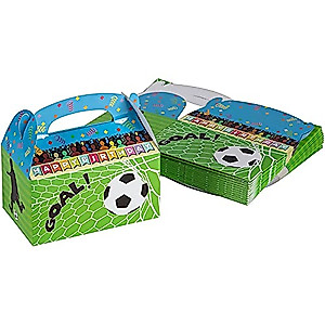 BLUE PANDA Treat Boxes - 24-Pack Paper Party Favor Boxes, Soccer Design Goodie Boxes for Birthdays and Events, 2 Dozen Party Gable Boxes, 6 x 3.3 x 3.6 inches