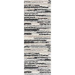 Lux Shag Collection - Moroccan Farmhouse Living Room Bedroom Shaggy Area Rug - Bohemian Shag Rug - Plush High Pile - Southwestern Boho Soft Carpet - Tribal Aztec - Grey, Off White, Beige - 5'3" x 7'3"