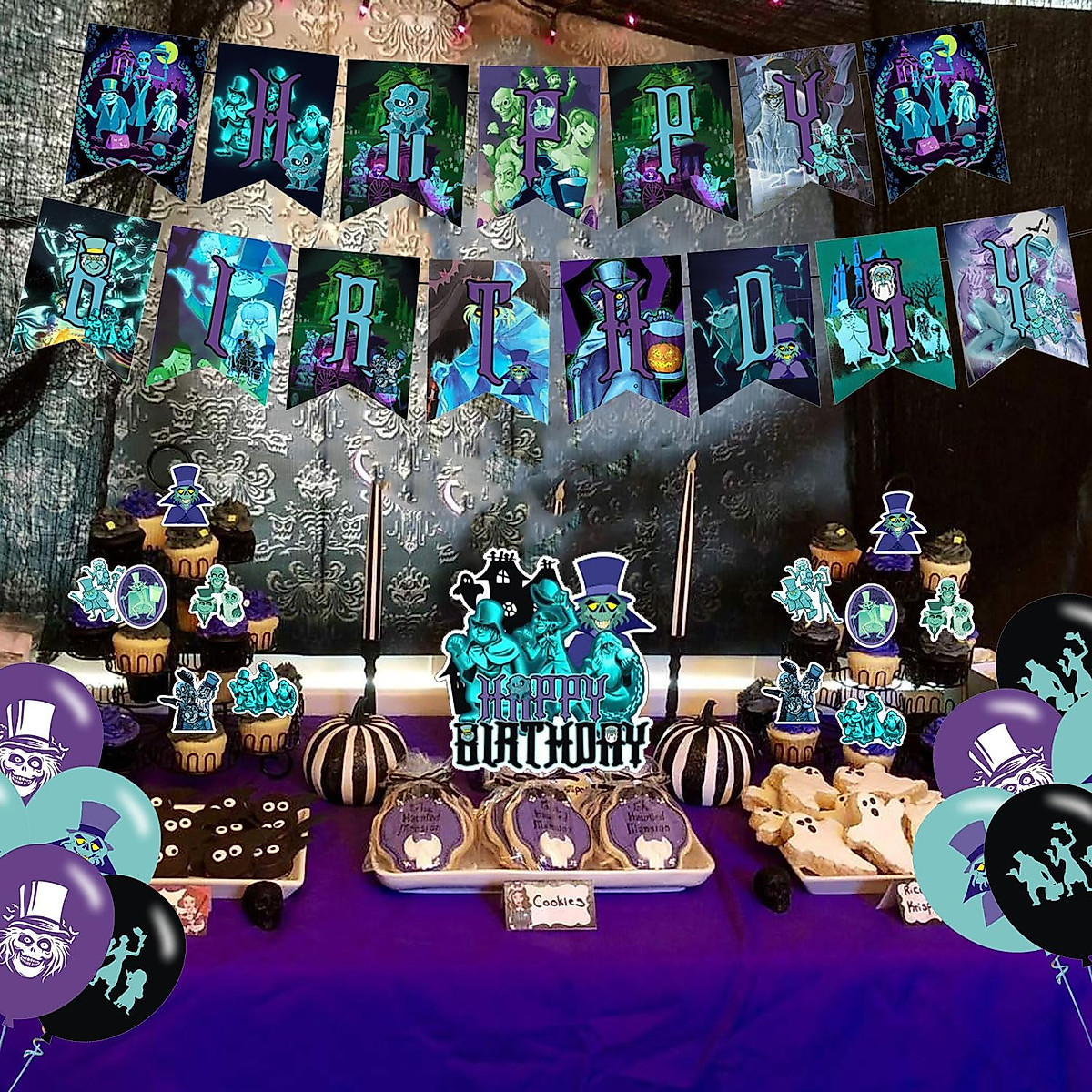 𝓗𝓪𝓾𝓷𝓽𝓮𝓭 𝓜𝓪𝓷𝓼𝓲𝓸𝓷 Party Decorations, Birthday Party Supplies from 𝓗𝓪𝓾𝓷𝓽𝓮𝓭 𝓜𝓪𝓷𝓼𝓲𝓸𝓷 Party Supplies include Banners - Cake Toppers - 12 Cupcake Toppers - 18 Balloons