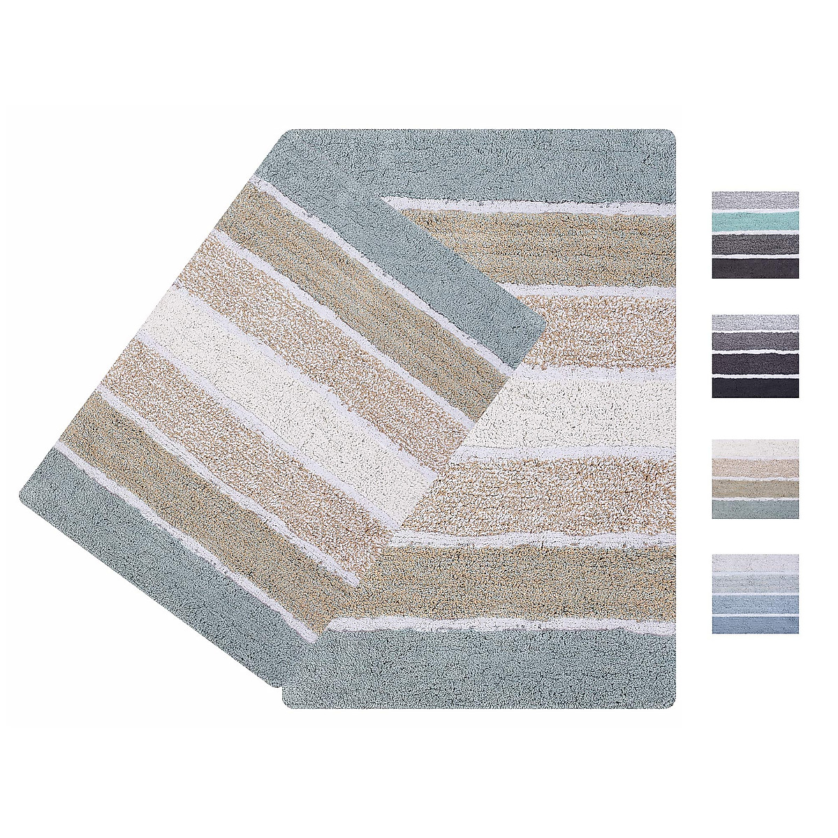 Quilted Stripe Luxury Bath Rug Set of 2, Mat Set, Soft Plush Anti-Skid Shower Rug +Toilet Mat.Quilted Rugs, Super Absorbent mats, Machine Washable Bath Mat,Size 21x32-17x24 Spa Grey-Beige