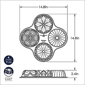 Nordic Ware 91377 Nordicware 9 Cup Bundt Quartet Pan, Gold