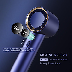 Halybau Handheld Fan,1-100 High Speed Hand Fan Adjustable Turbo Mini Fan,5000mAh Battery Operated Rechargeable Personal Fan with Digital Display for Travel/Camping/Outdoor/Home/Office… (Blue)