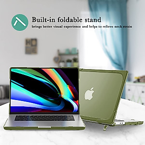 May Chen Compatible with MacBook Air 13 Inch Case 2021 2020 2019 2018 Release M1 A2337 A2179 A1932,Heavy Duty Hard Case Cover with Fold Kickstand for MacBook 13 Inch with Retina fits Touch ID, Olive