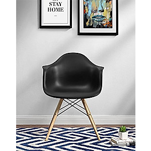 DHP C013701 Mid Century Modern Chair with Molded Arms and Wood Legs, Black