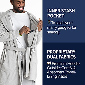DudeRobe Men's Hooded Robe | As Seen on Shark Tank! - S/M, Navy Blue, Ultimate Comfort and Style for Men's Loungewear