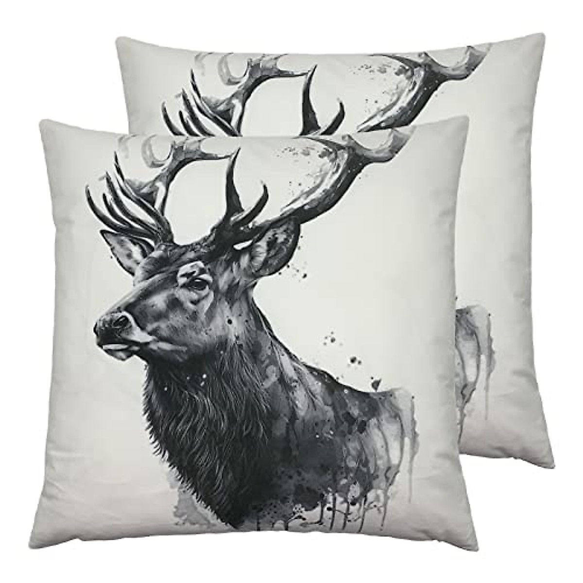 Deco4URLife Black and White Portrait of A Deer Set of 2 Decorative Throw Pillow Covers Square 18 x 18 inch, Pillowcase Protectors Cushion Cover for Home Sofa Couch Chair Back Seat