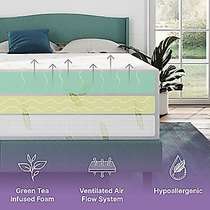 NapQueen Anula, Twin 10'' Green Tea Memory Foam Mattress, Bed in a Box