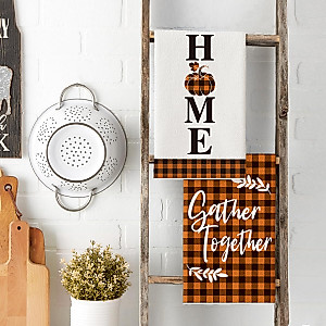 Artoid Mode Buffalo Plaid Pumpkin Home Maple Leaf Fall Kitchen Towels and Dish Towels, 18 x 26 Inch Harvest Thanksgiving Ultra Absorbent Drying Cloth Tea Towels for Cooking Baking Set of 4