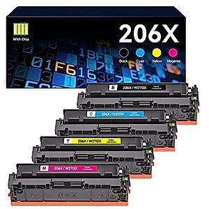 206X Toner Cartridges 4 Pack High Yield (with Chip) Replacement for HP 206X 206A W2110X W2110A Compatible with HP Color Pro MFP M283fdw M283cdw M283 Pro M255dw M255 Printer (Black Cyan Yellow Magenta)